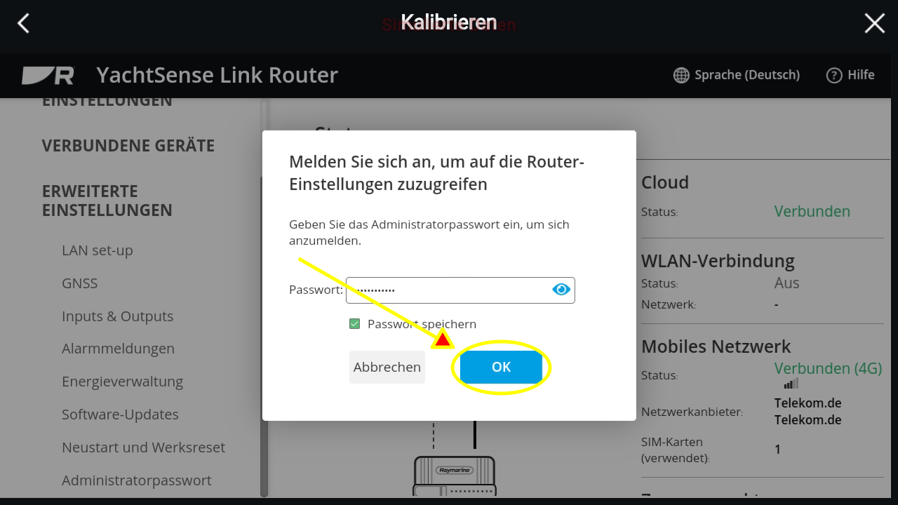 Zurucksetzen des YachtSense Link Router auf Werkseinstellungen (DE)